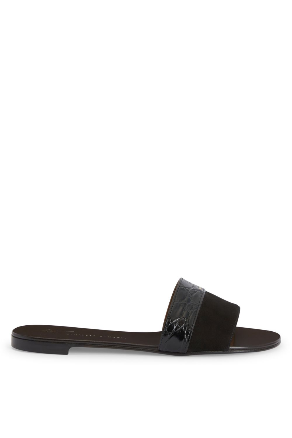 Kanda Suede and Croc Mule Flat Sandal | Black – Valentines Austin
